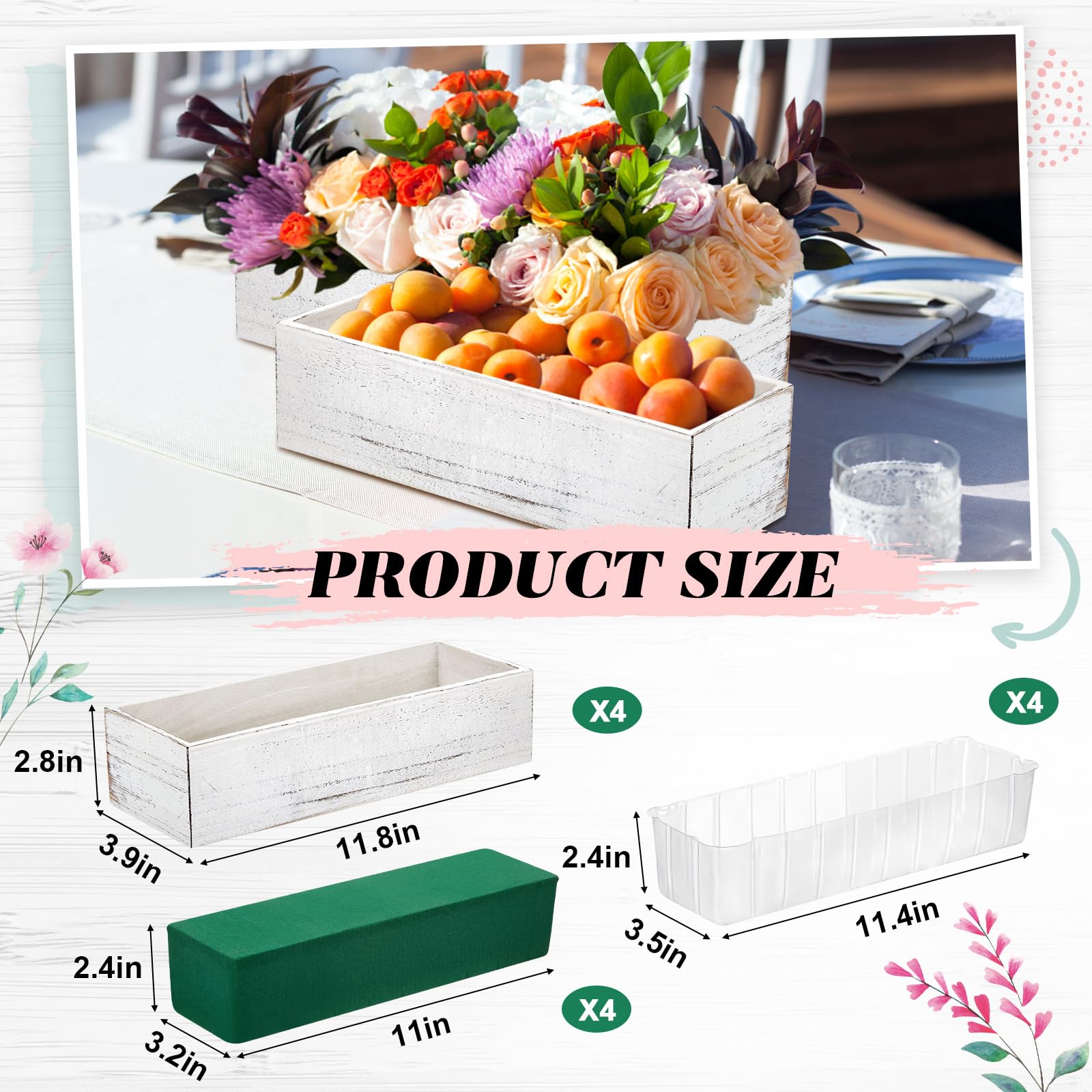 Snapklik.com : Dandat 4 Set Rectangle Wooden Planter 12x4 Inch Wood ...