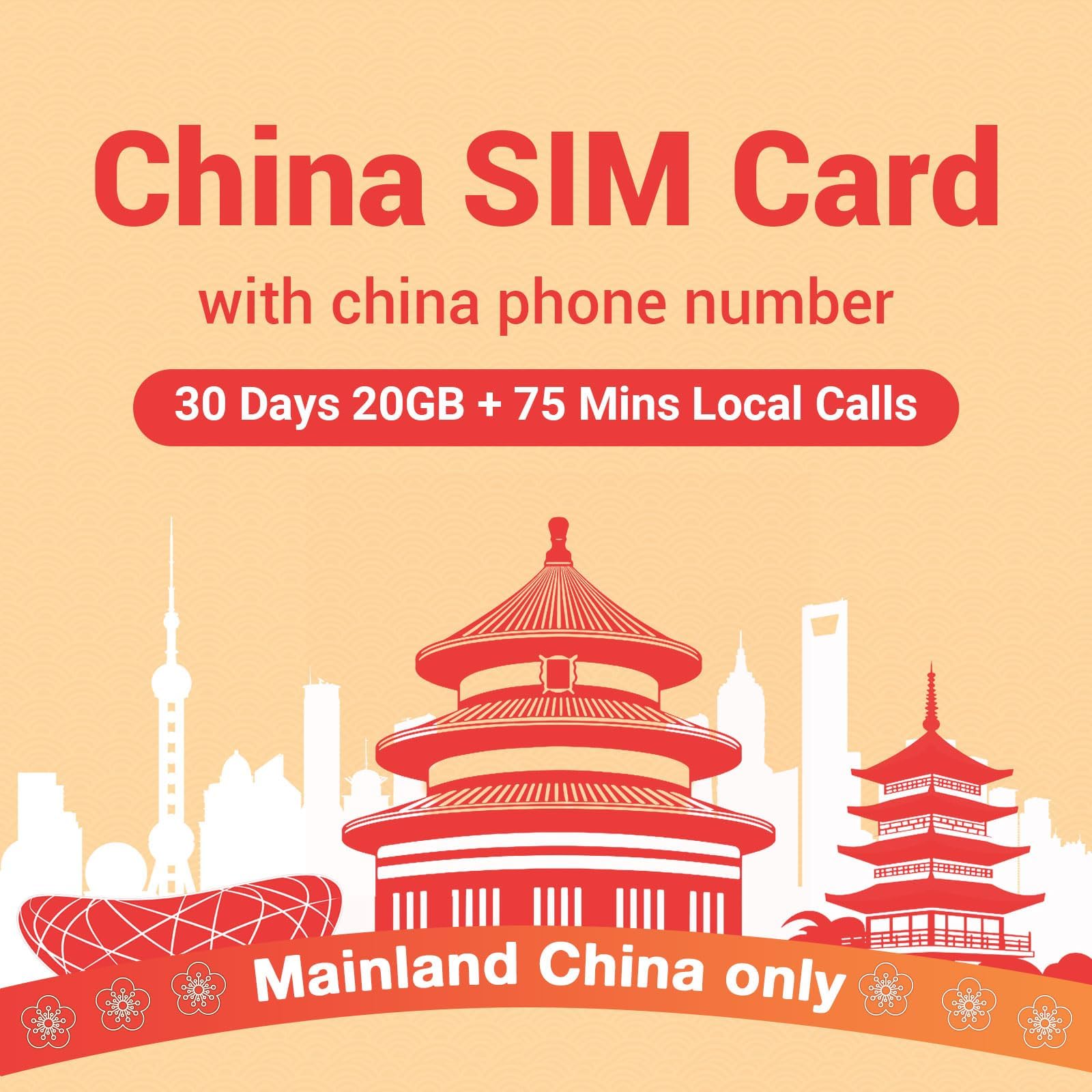 China SIM Card 30 Days 20 GB, Mainland China Sim Card with Mobile ...