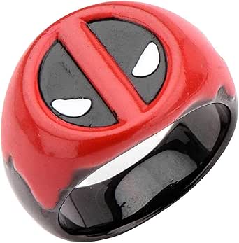 Marvel Men's Stainless Steel Black IP Deadpool Red Blood Ring (11 ...