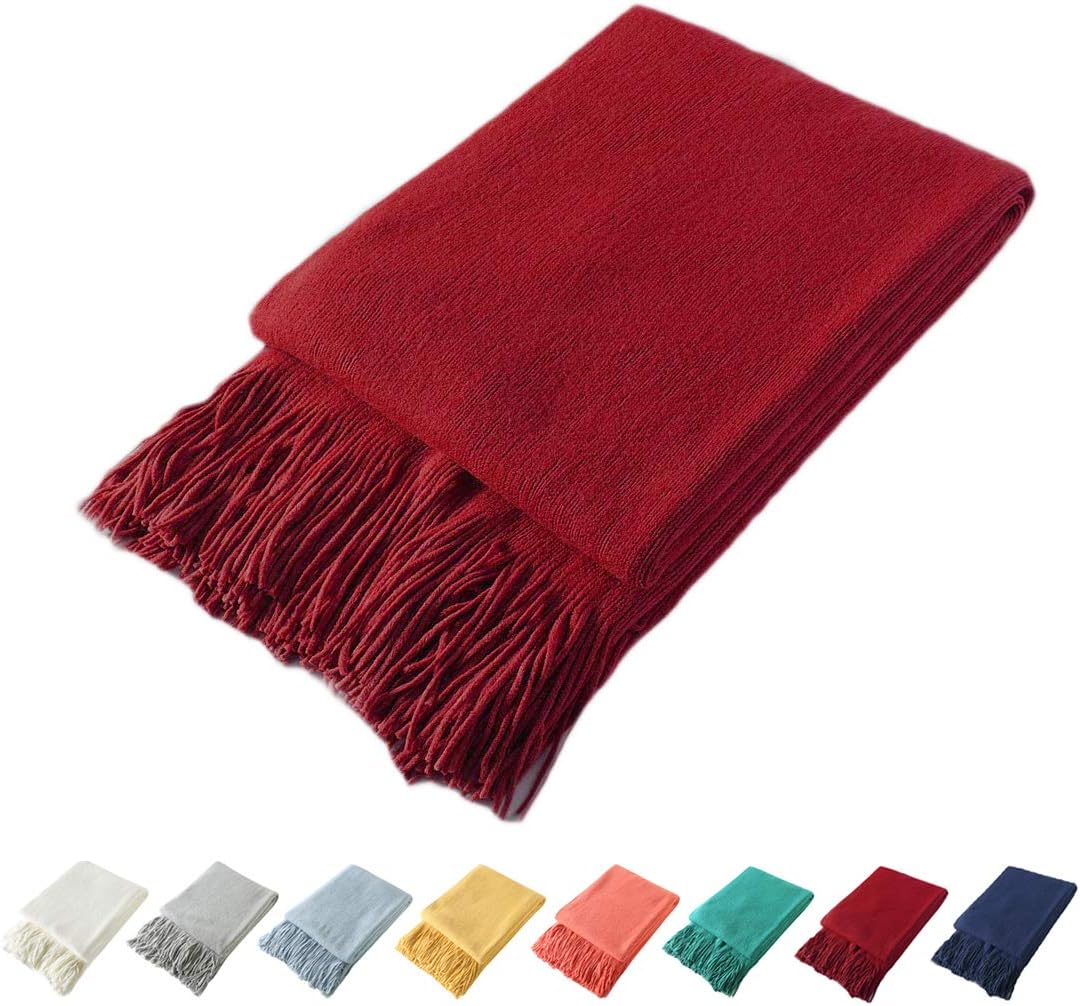 Amazon.com: MIULEE Red Knitted Throw Blanket for Couch Boho Textured ...