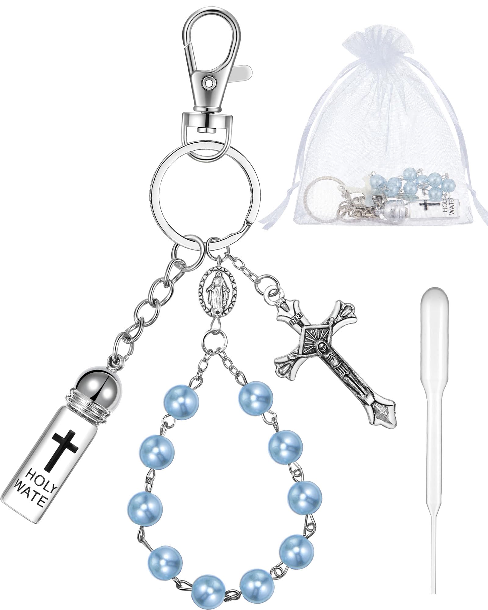 Amazon.com: Blushtier Holy Water Rosary Keychain with Small Glass ...