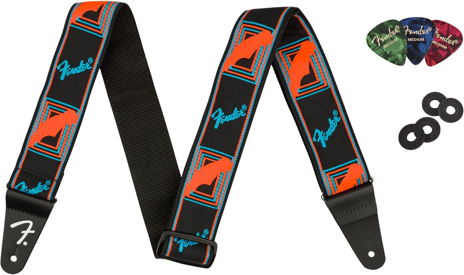 Amazon.com: Fender Neon Monogrammed 2-Inch Guitar Strap - Blue and ...