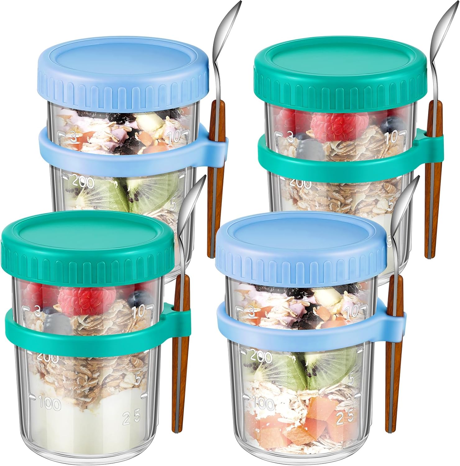 Amazon.com: Tessco 4 Pack Overnight Oats Containers with Lid and Spoon ...