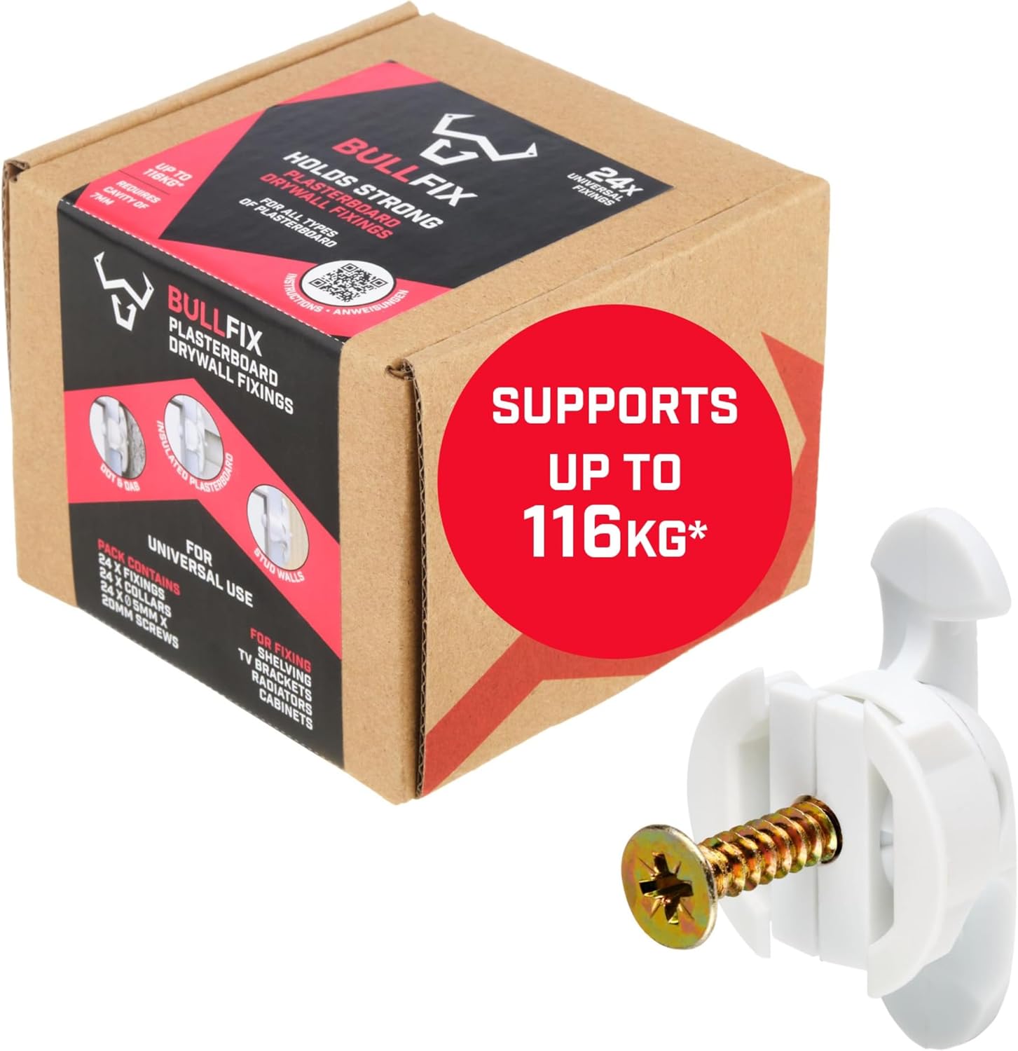 Bullfix Universal Plasterboard Fixings Heavy Duty 24 Pack, Drywall ...