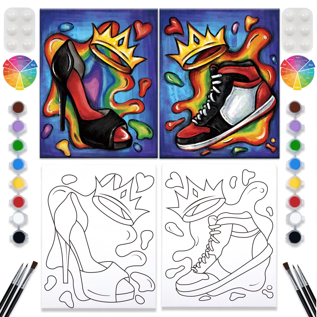 Amazon.com: VALLSIP 2 Pack Paint and Sip Canvas Painting Kit Pre Drawn ...