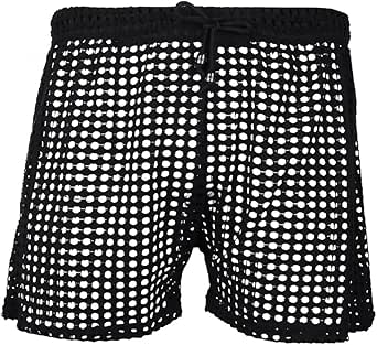 Amazon.com: CHICTRY Men's Fishnet Sheer Openwork Drawstring Bikini ...