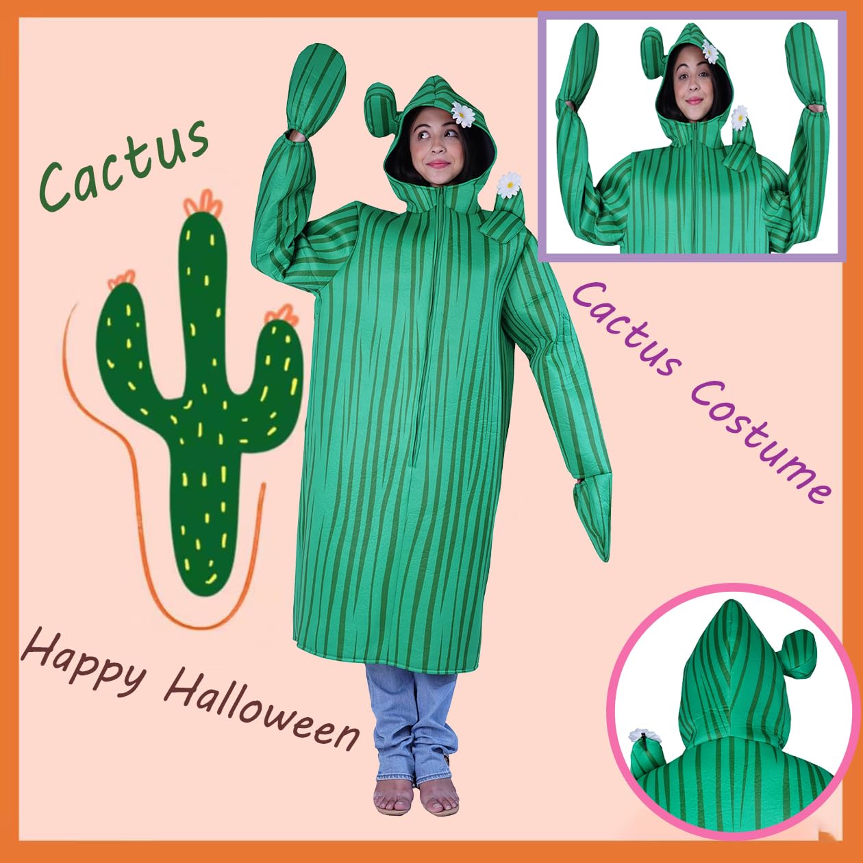 Snapklik.com : Unisex Adult Cactus Costume Women Green Plant Jumpsuit ...