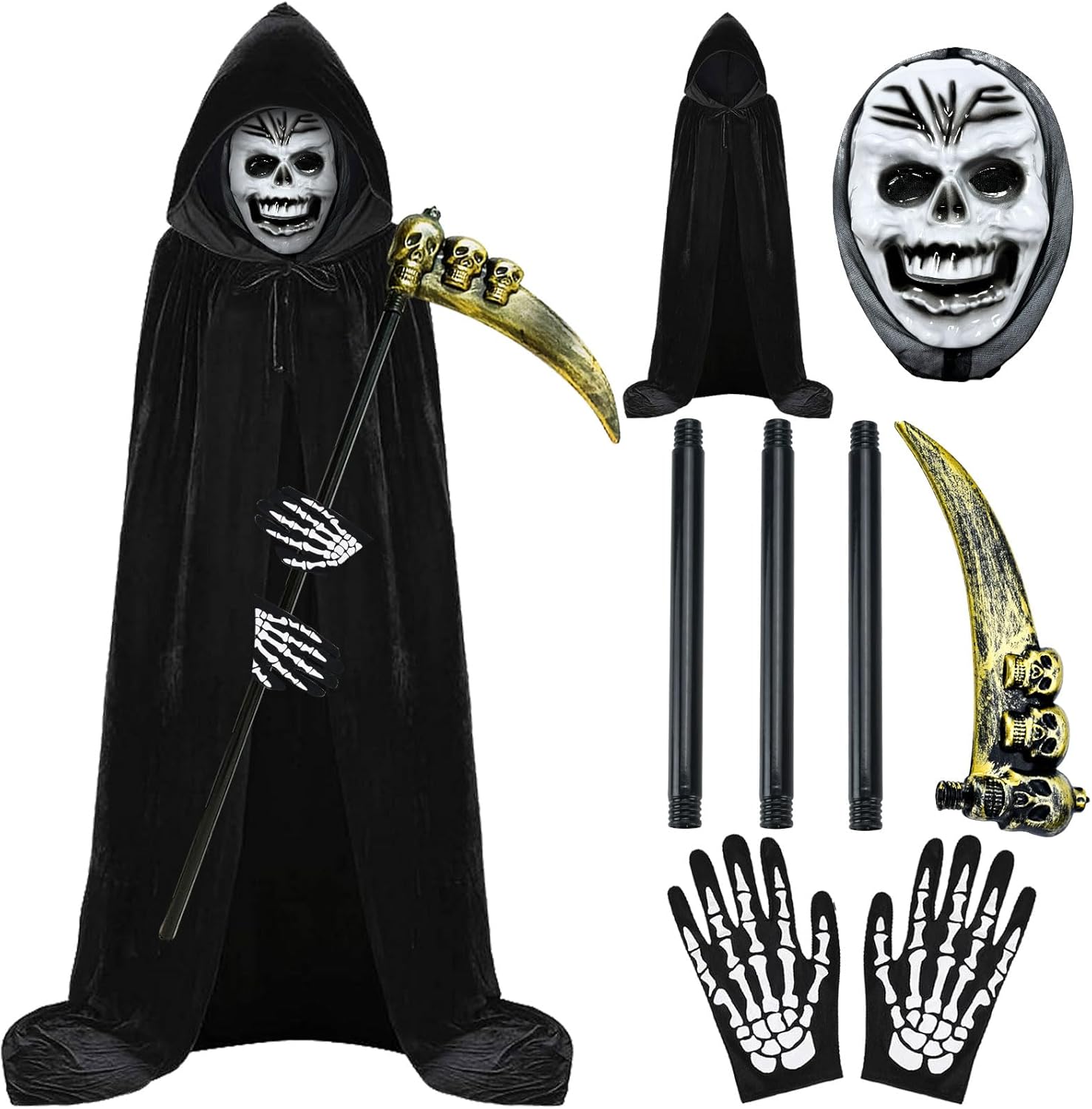Muchofan Grim Reaper Costume Men Adult Black Robe with Hood, Grim ...