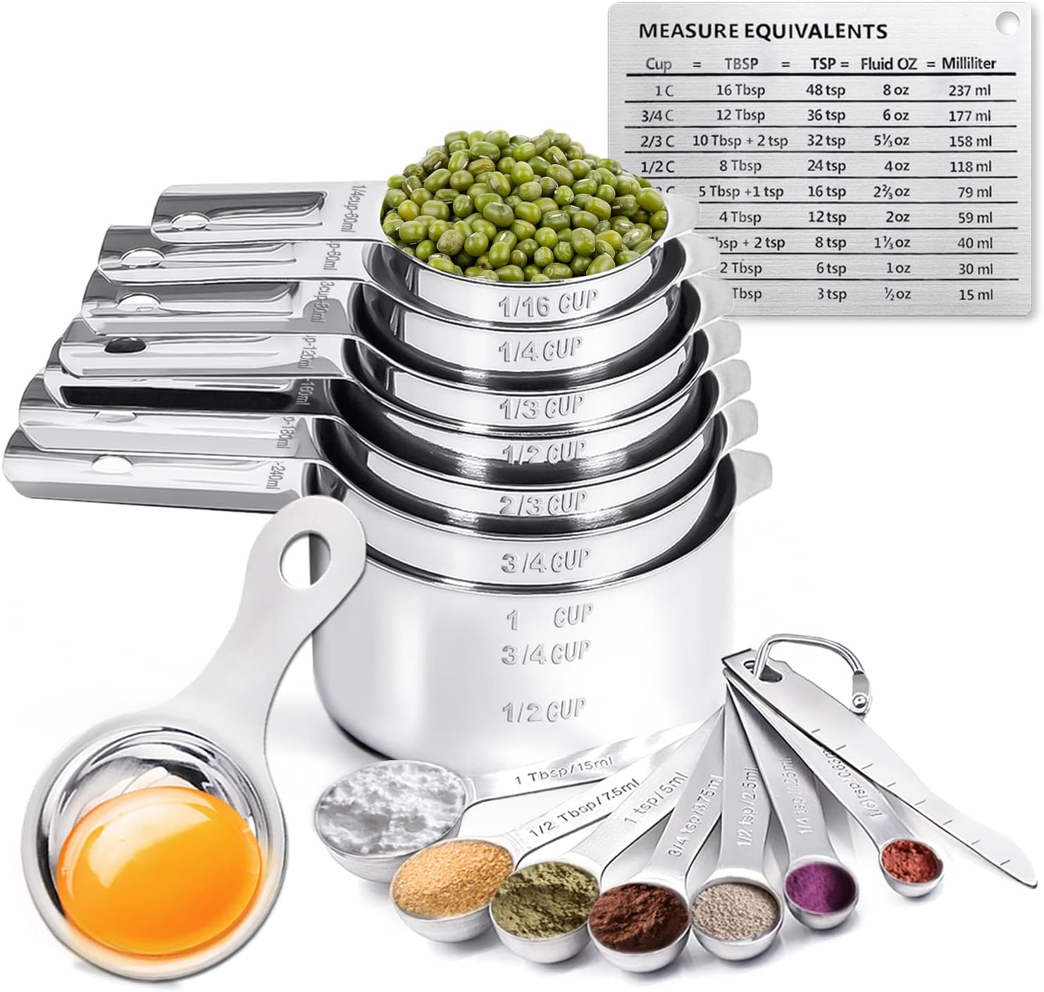 Amazon.com: Stainless Steel Measuring Cups and Measuring Spoons Set ...