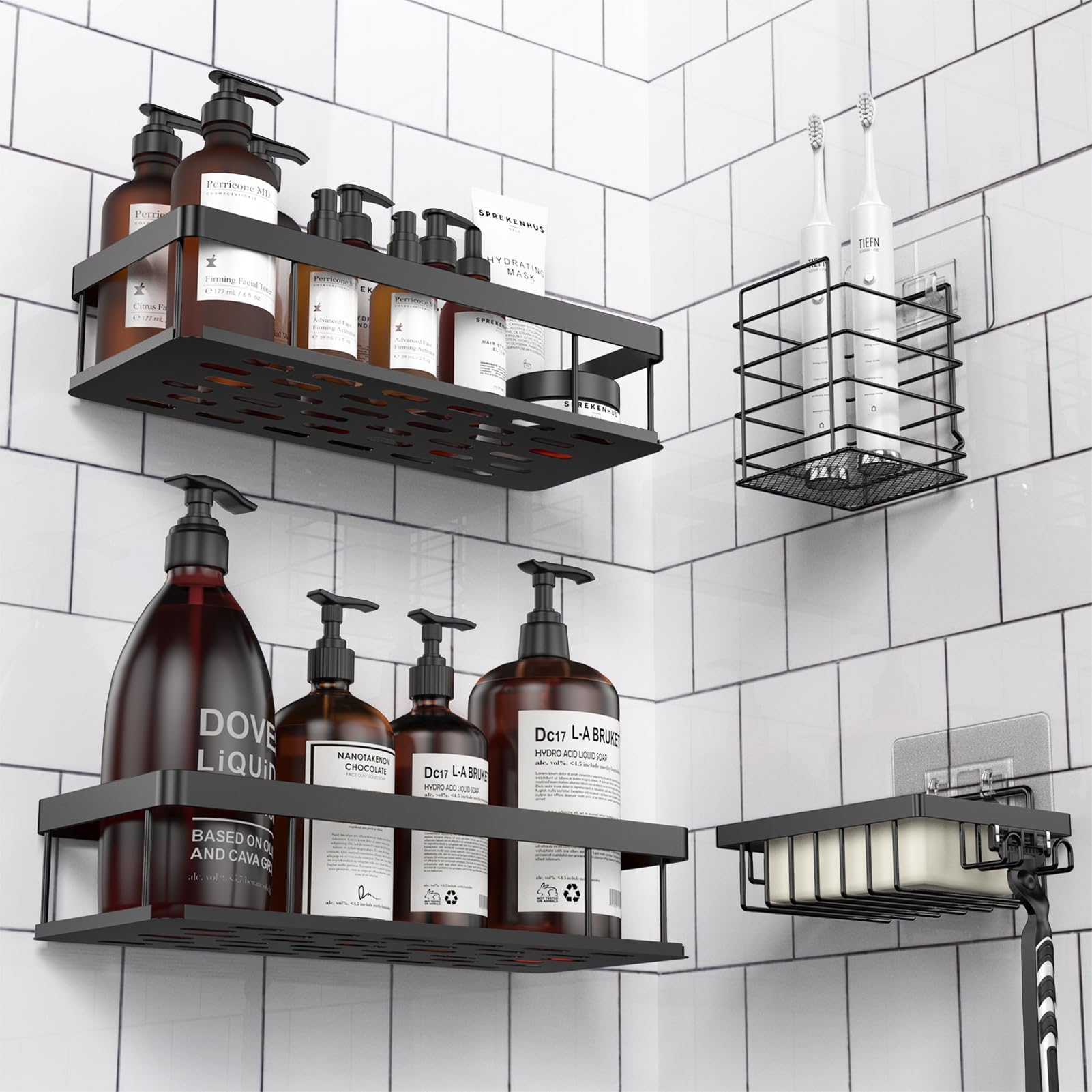 UUlioyer Etagère Douche, 4 PCS Etagere Salle de Bain Sans Percage ...