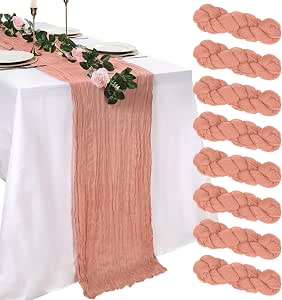 Amazon.com: pepmily 8 Pack Peach Cheesecloth Table Runner 10ft Boho ...