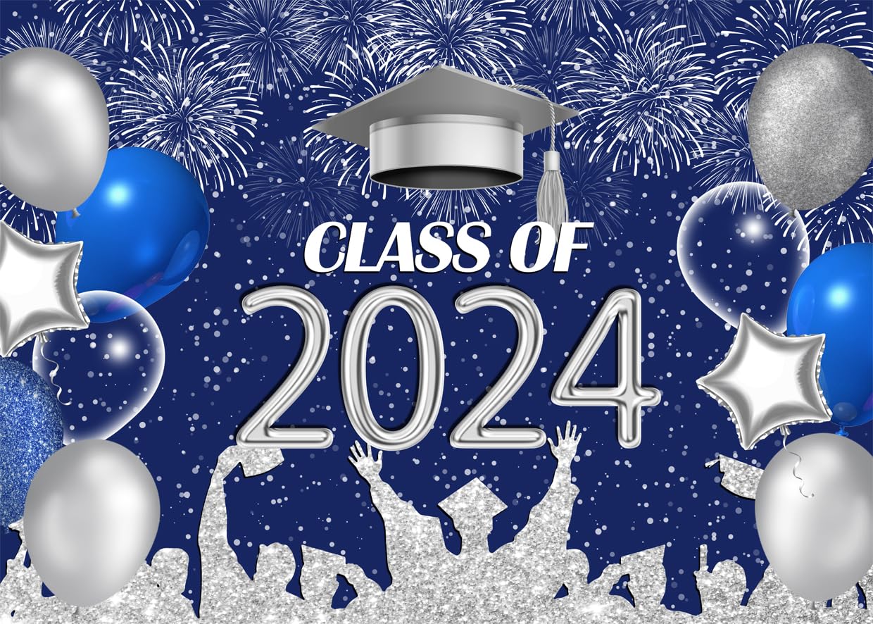 Amazon.com : LYCGS 8X6ft Graduation Backdrop Navy Blue and Silver 2024 ...