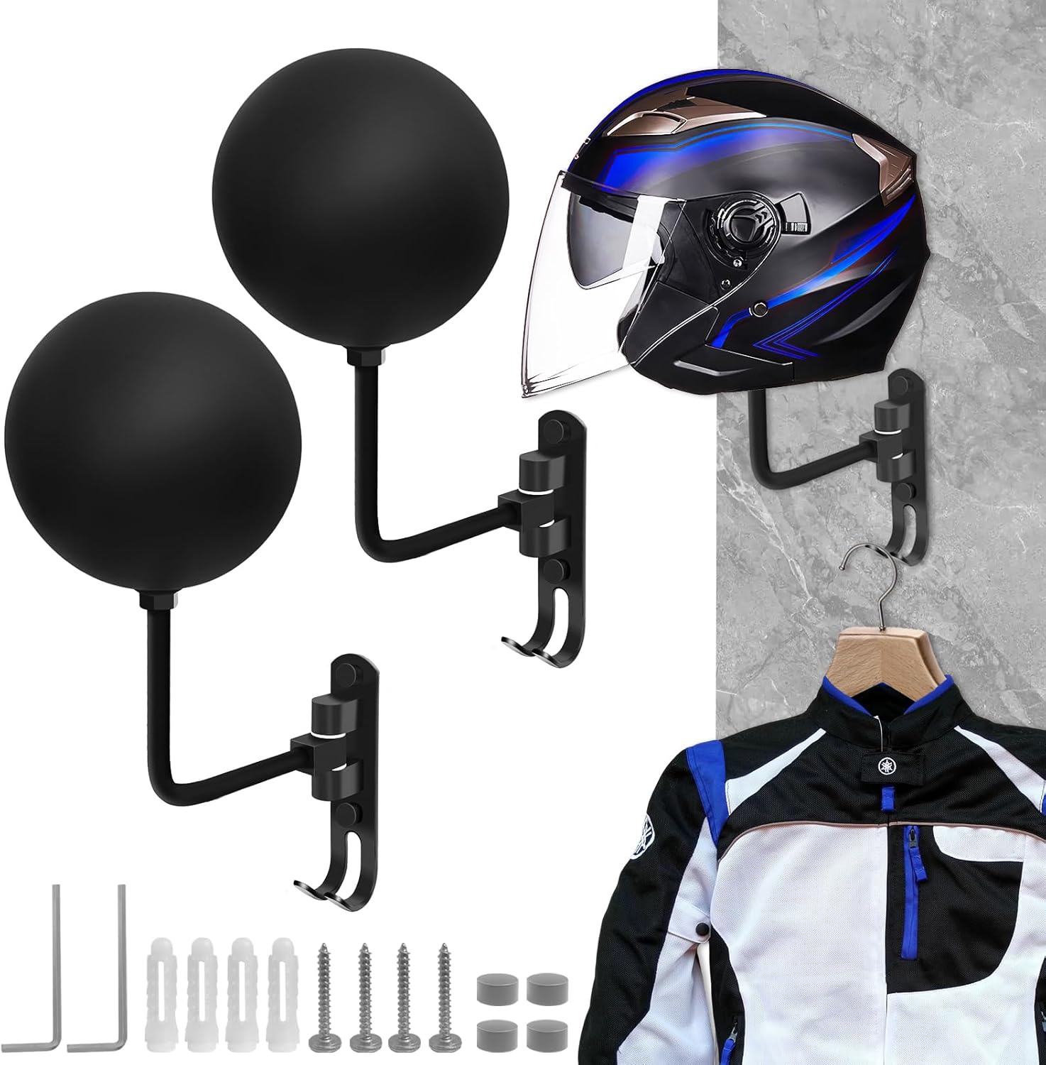 VUAOHIY Helmet Holder 2 Pack, Motorcycle Helmet Rack Wall Mount 180 ...