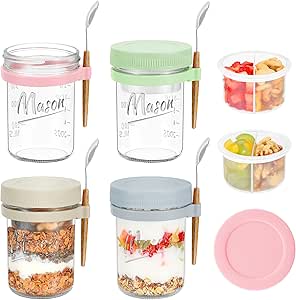 Amazon.com: Xyptorix 4 Pack Overnight Oats Containers with Lids and Spoons, 16 oz Mason Jars ...