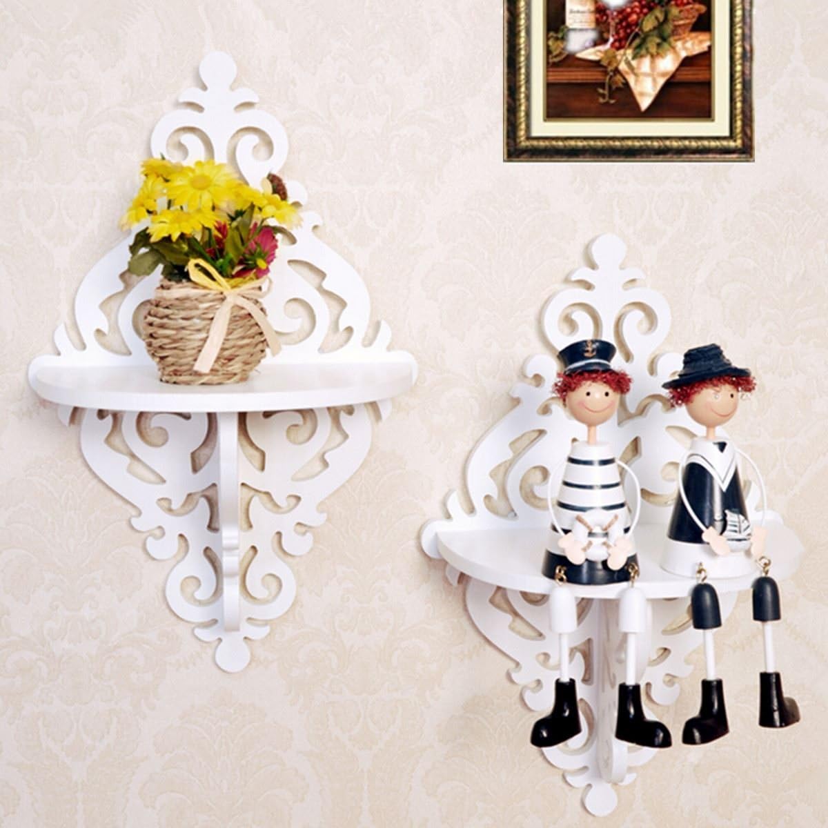 Amazon.com: Original- House Carved Flower Wall Shelf White Hanging Wall ...