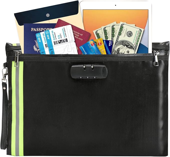 Fireproof Document Bag with Zipper Lock,Portable Fireproof and ...