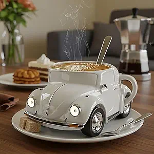 Beetle Shaped Coffee Mug - Handmade Metal Novelty Tea Cup, Vintage Car ...
