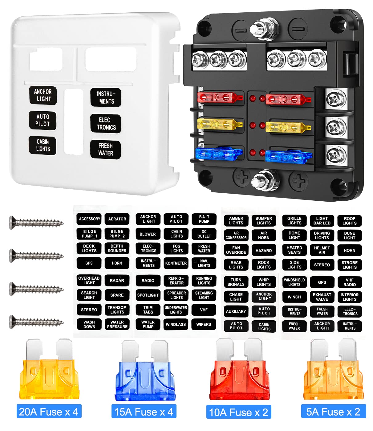 Telsitine 6 Way 12V Fuse Box 12Volt Blade Fuse Block, 6 Circuit with ...