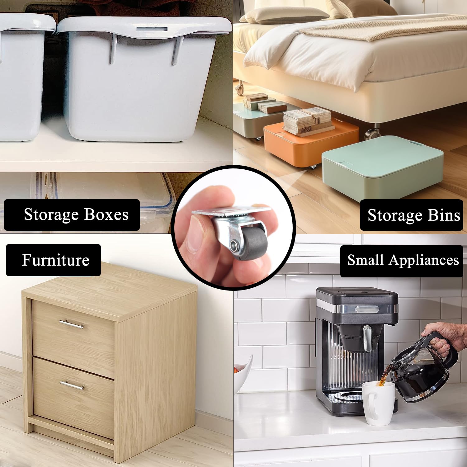 Snapklik.com : Mini Rubber Caster Wheels 0.5 Inch, Low Profile Swivel ...