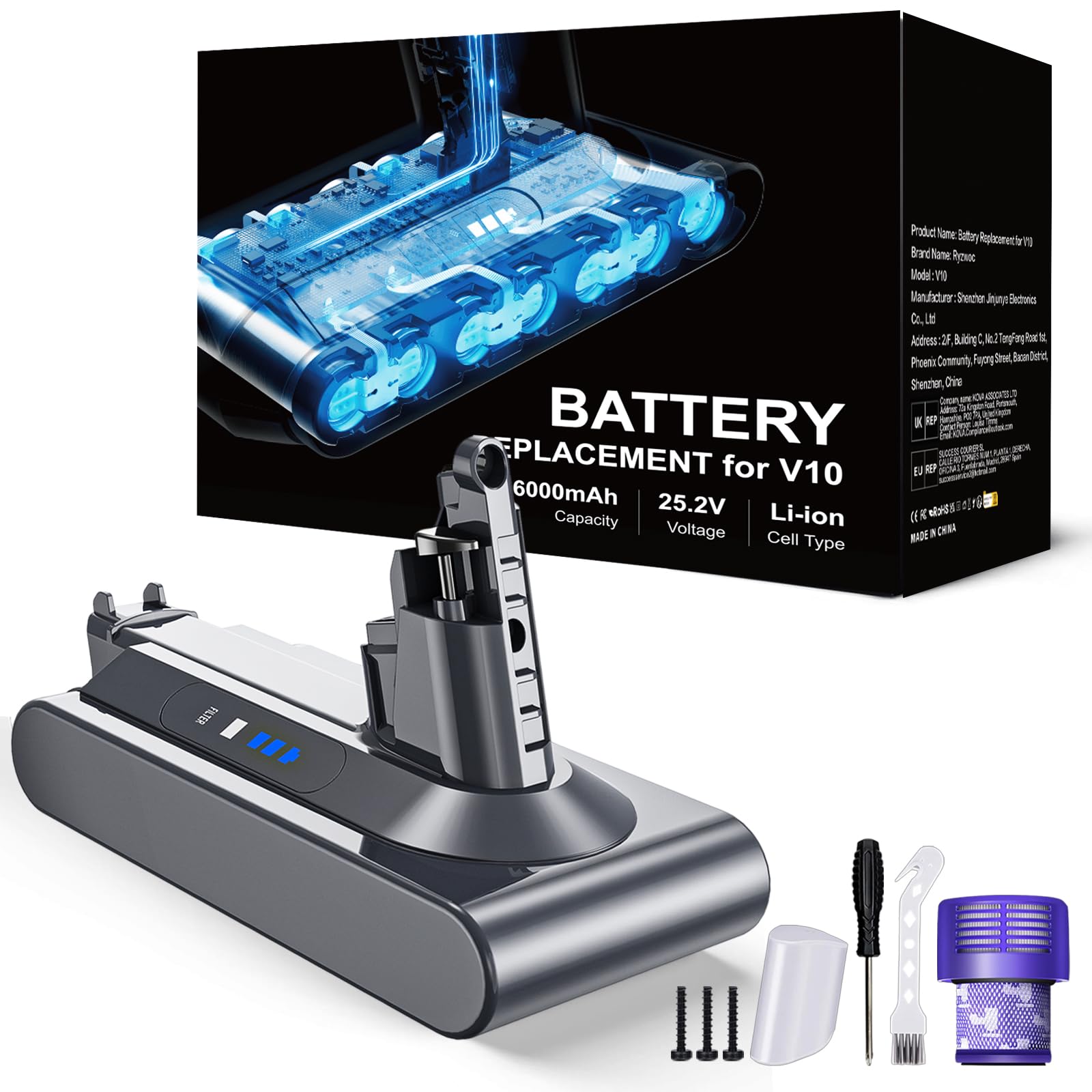6000mAh Replacement Battery for Dyson V10 Battery Compatible with Dyson ...