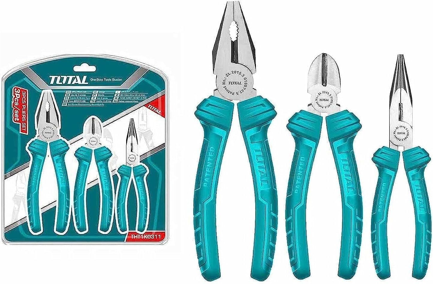 Total THT1K0311 3 Pcs Pliers set - 7" Combination Pliers, 6" Long Nose ...