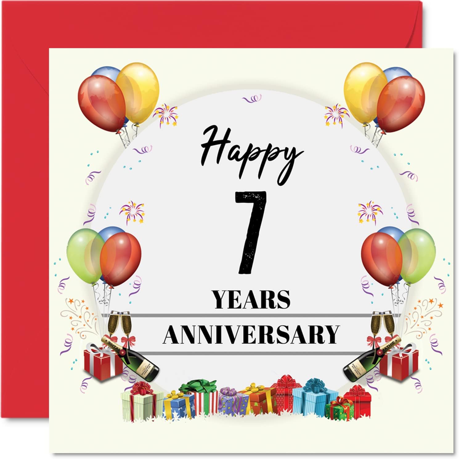 7th Anniversary Card for Husband Wife - Party Balloons - Happy 7th ...