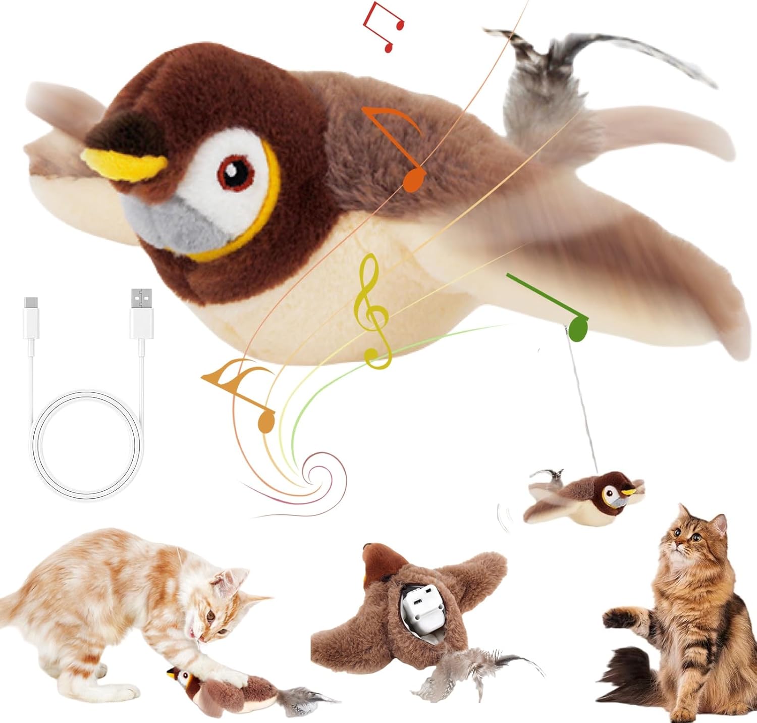 Flappychase Interactive, Cat Chase Toy: Chirping Bird Modes for Indoor ...