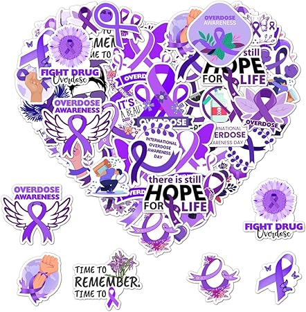 Amazon.com: 50 Pack Pcs Overdose Awareness Ribbon Stickers for Water ...