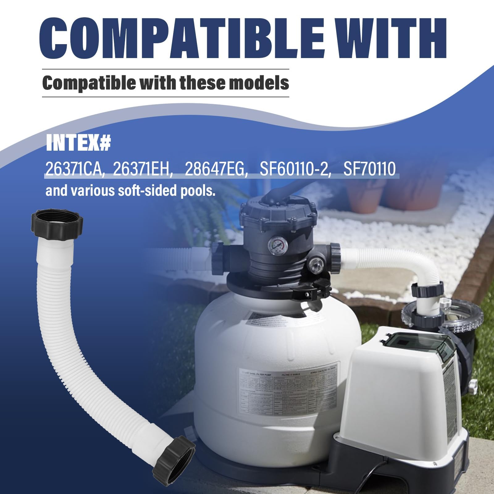 Snapklik.com : 11388 Pool Sand Filter Pump Hose, 14" Short Pool Hose ...