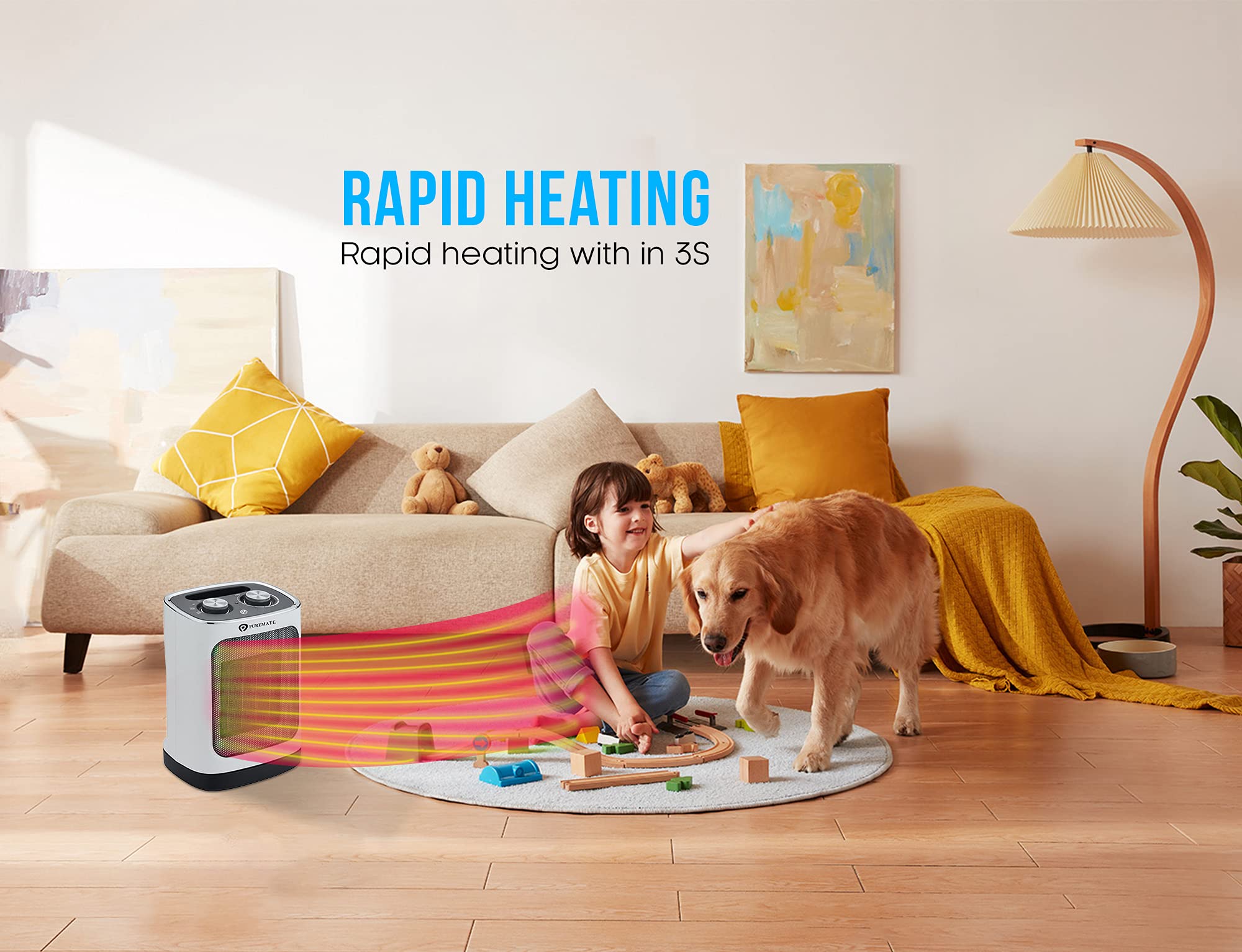 PureMate Ceramic Fan Heater, 1800W Portable Electric Heater with 2 Heat ...