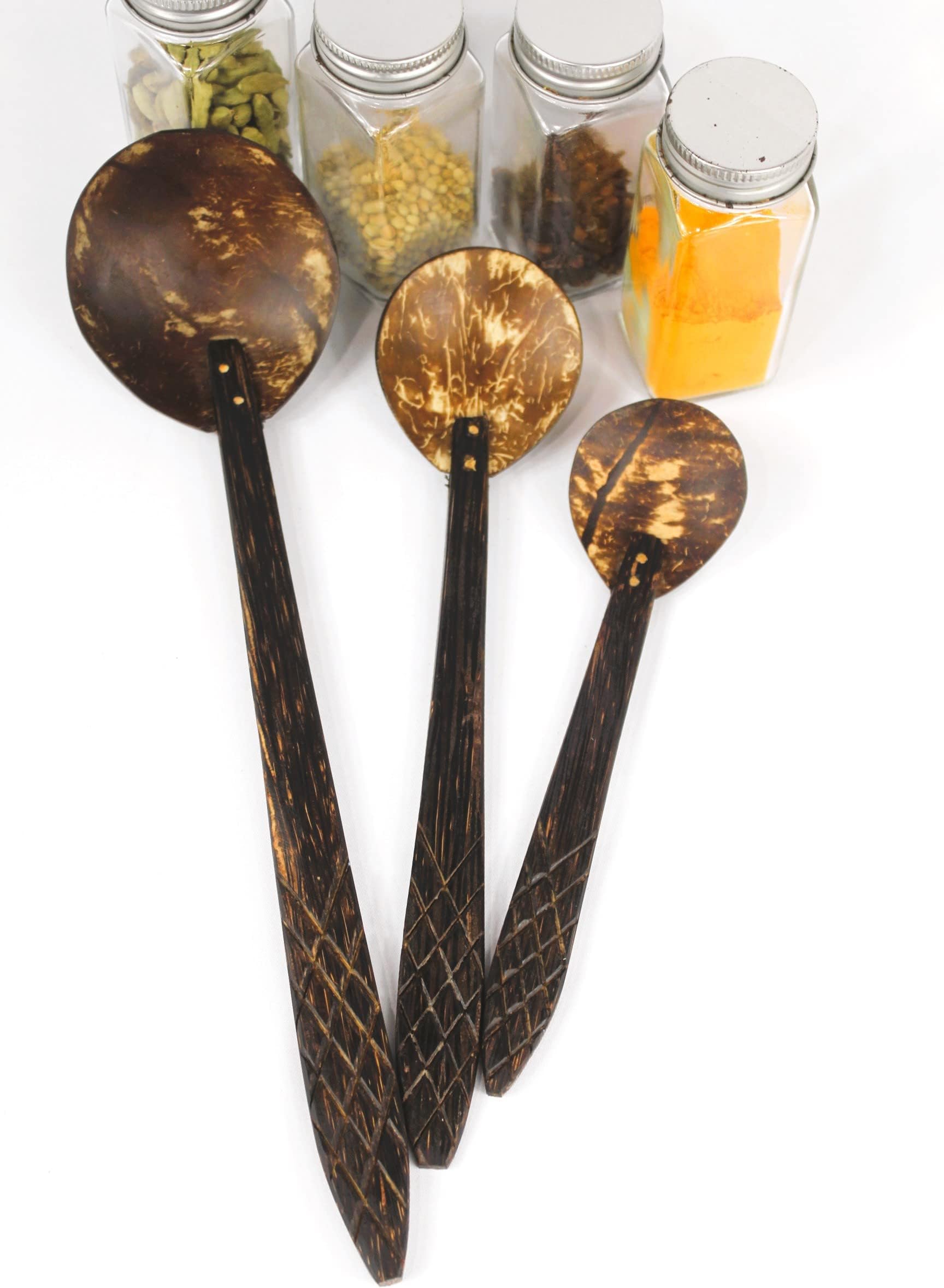 Amazon.com: EcozLaRo 10"" Handmade Coconut Shell Spoon Set - 3-Pack ...