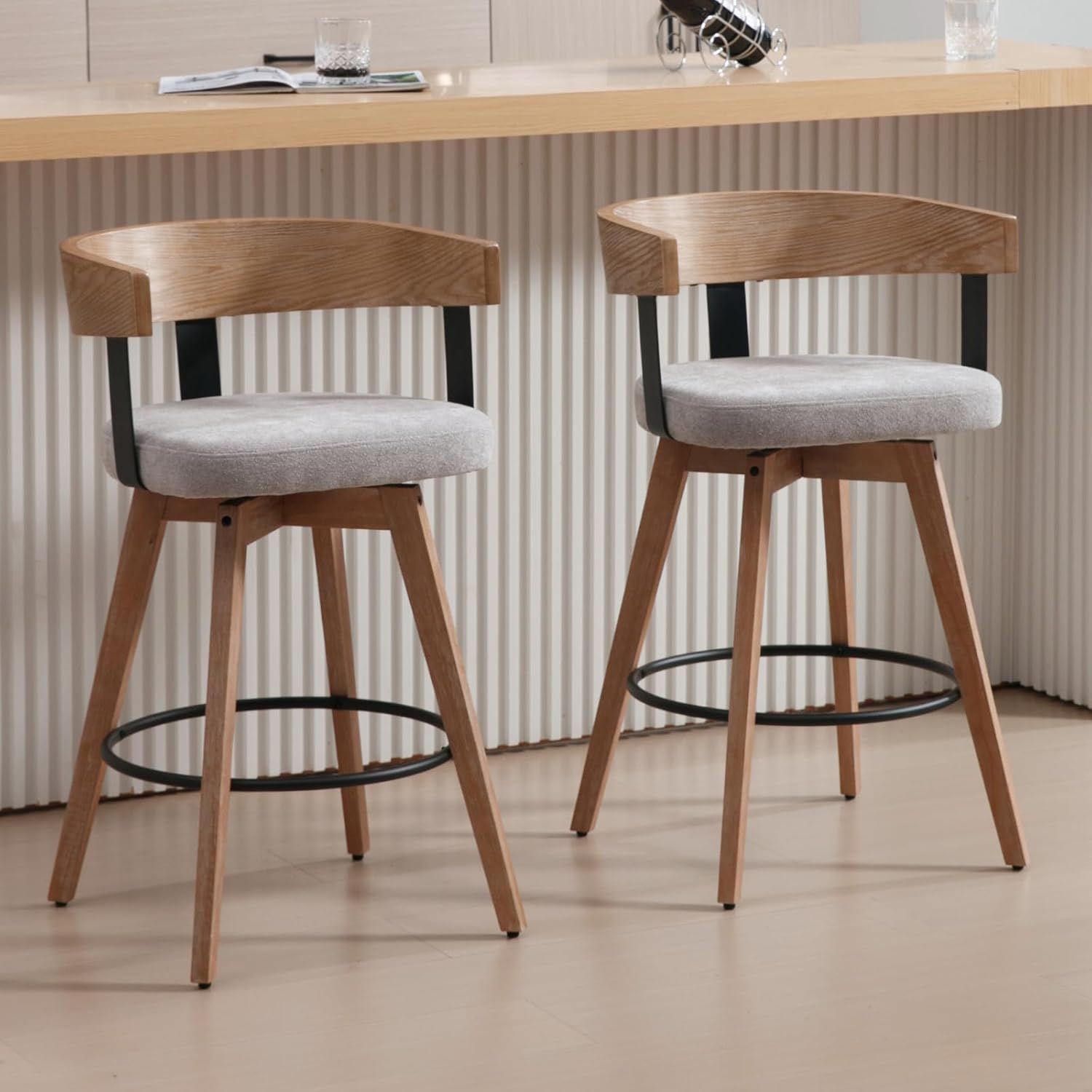 Amazon.com: LukeAlon Linen Upholstered Counter Stools Set of 2, 360 ...
