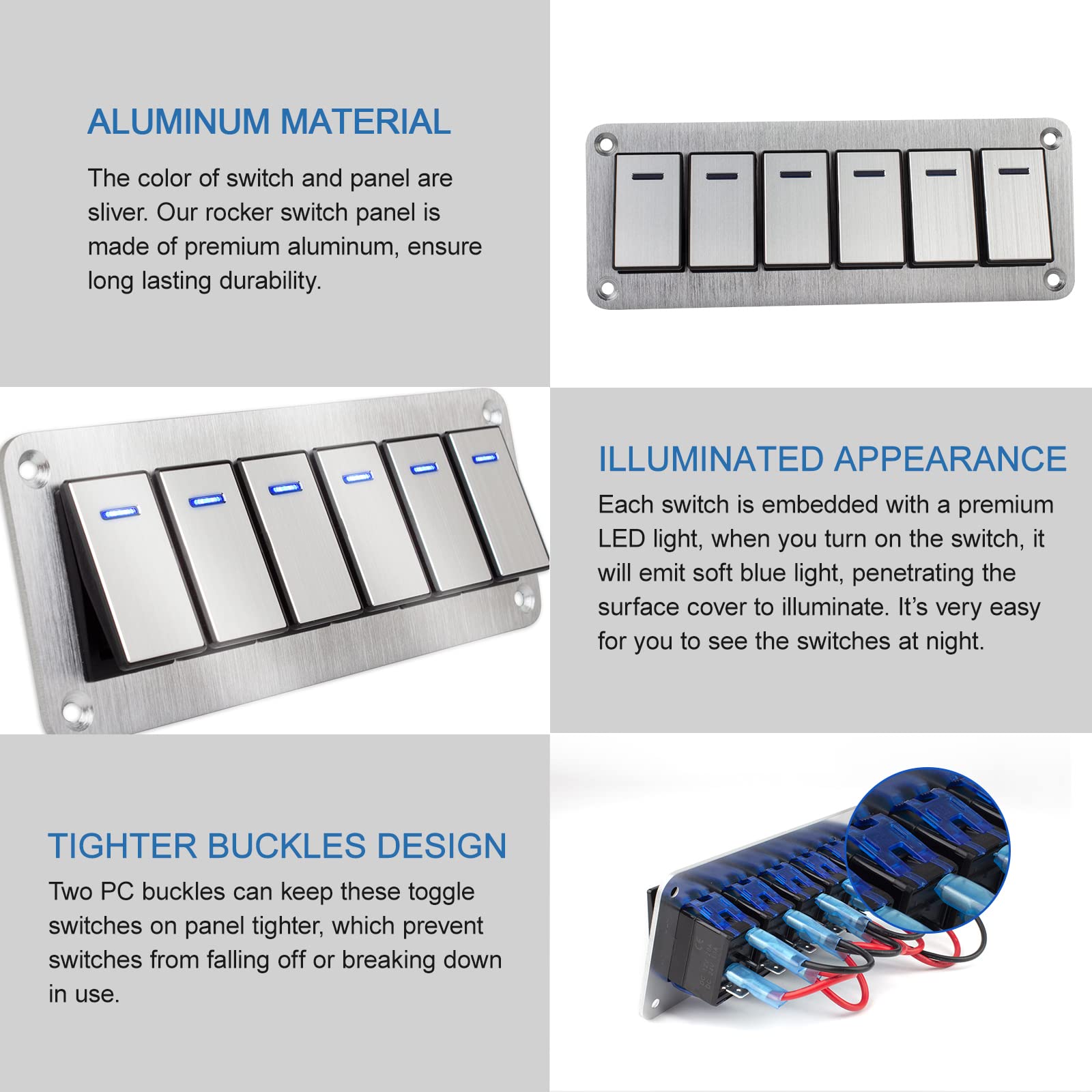 Snapklik.com : Xhtechnology 6 Gang Aluminum Rocker Switch Panel - 12V ...