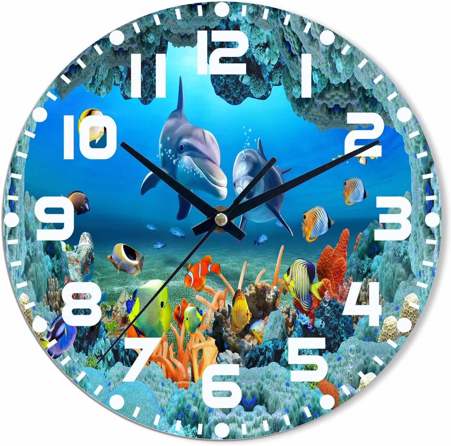 Amazon.com: Dolphin Coral wall clock 10 inch round Ocean Underwater ...