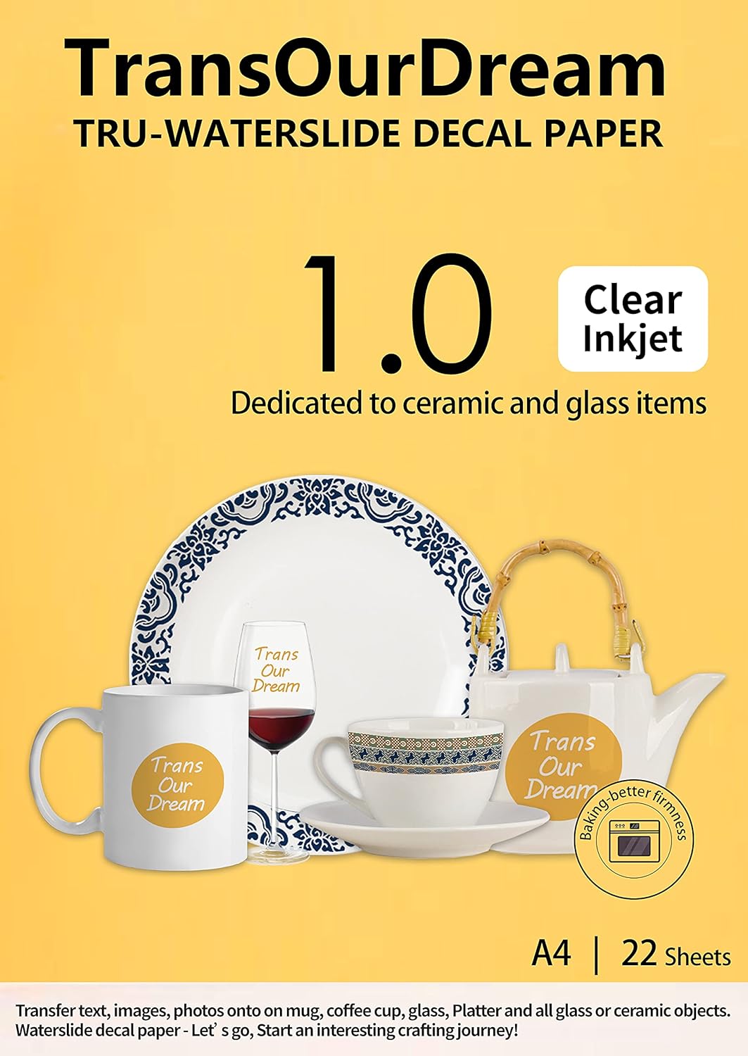 Buy TransOurDream WaterSlide Decal Paper Inkjet CLEAR 22 Sheets, A4 ...