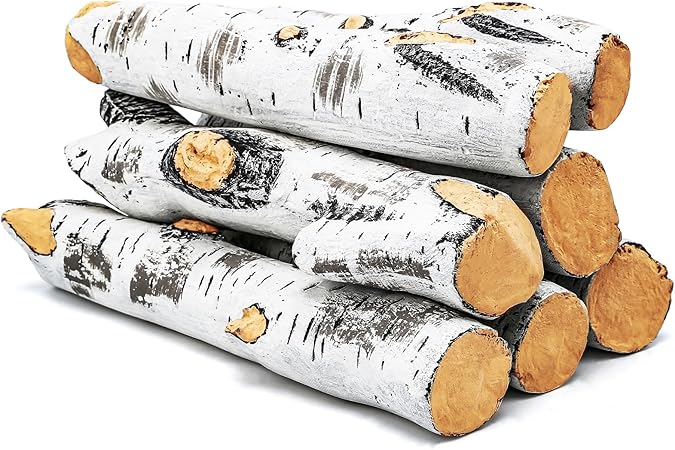 Amazon.com: Uniflasy Fake Gas Fireplace Logs, 7pcs Faux Ceramic White ...