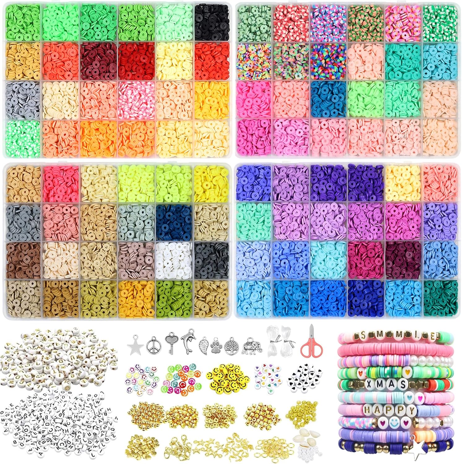 12220pcs Clay Beads, 6mm Clay Bead Bracelet Kit, 96 Colors Beads, Flat ...