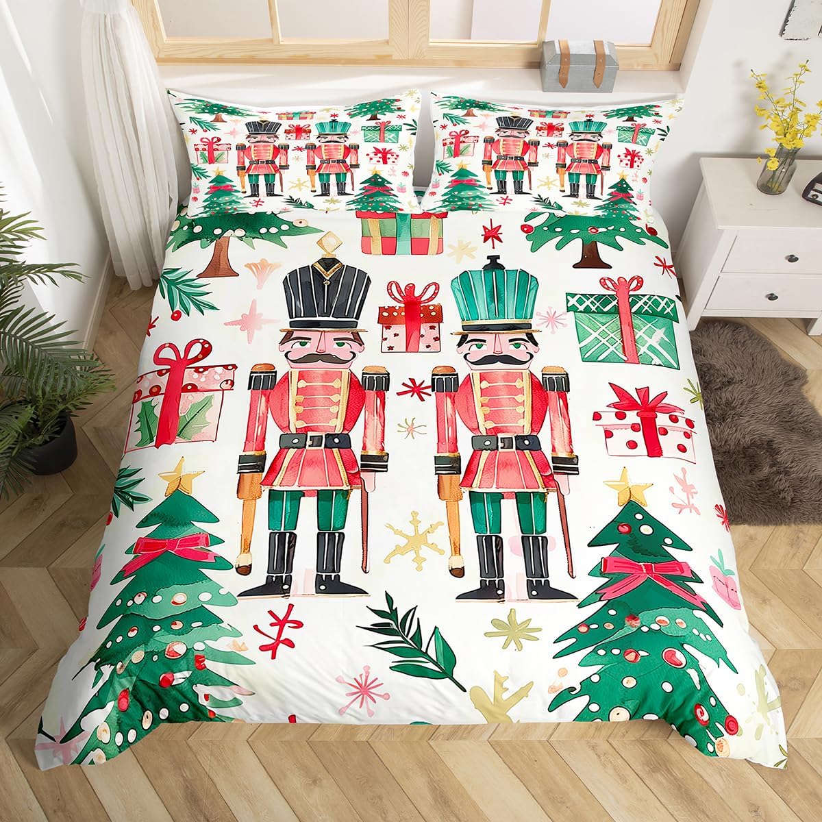 Amazon.com: jejeloiu Christmas Nutcracker Duvet Cover Queen Size Boys ...