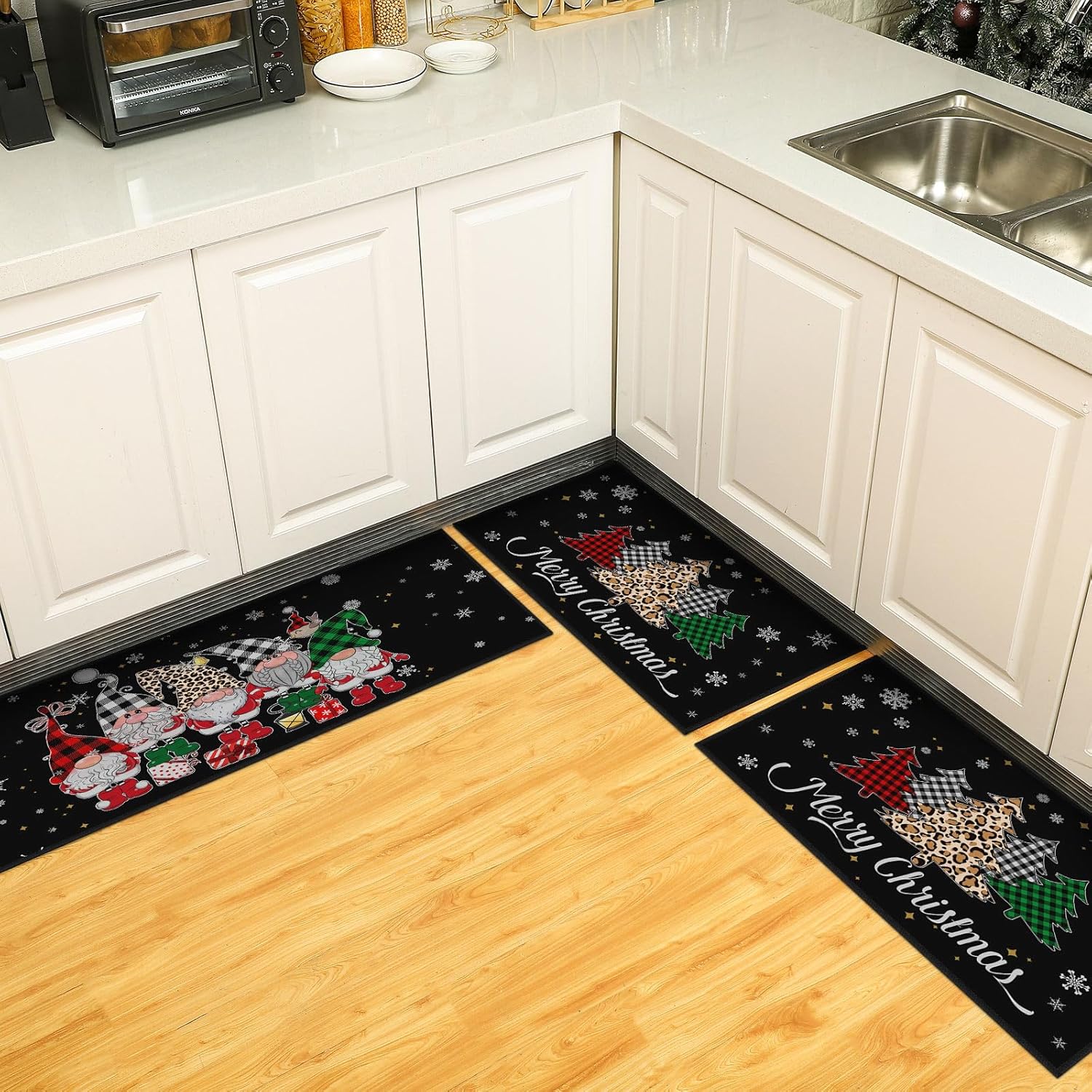 Amazon.com: Tinideya 3 Pcs Christmas Kitchen Rug Set Buffalo Plaid ...