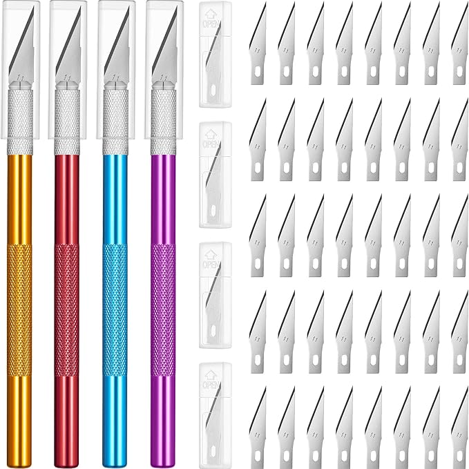 Amazon.com: BBTO 4 Pcs Craft Knife Hobby Knife with 40 Pieces Stainless ...