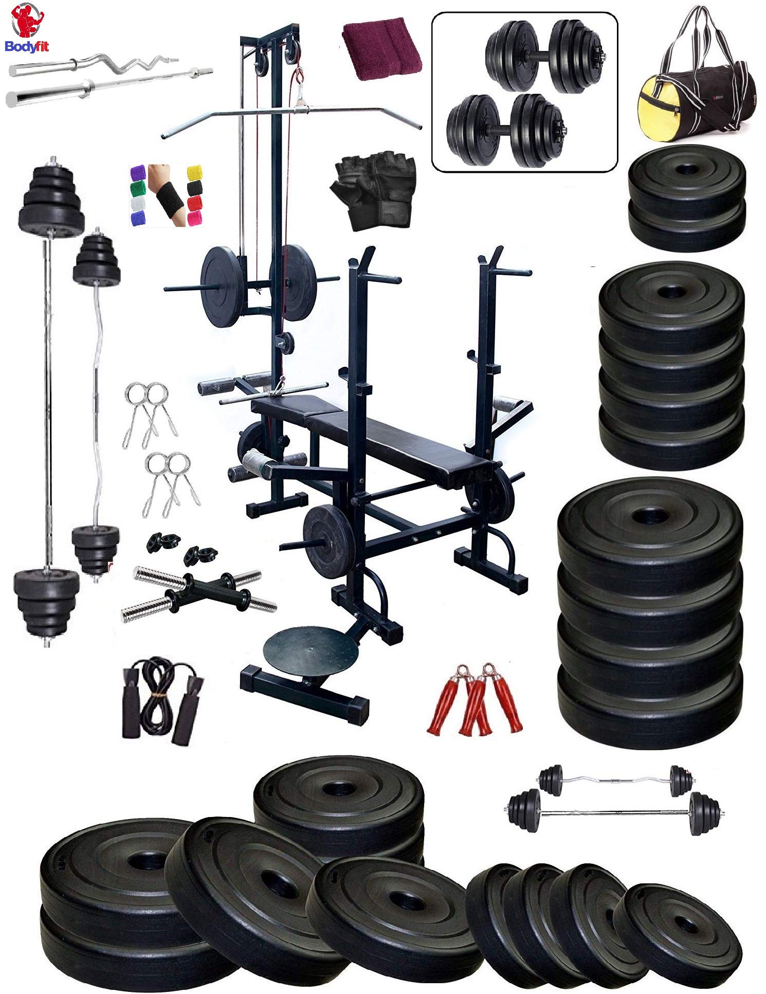 Buy BODYFIT Super-Deluxe Home Gym Set 20in1 Heavy Bench with 70 kg ...
