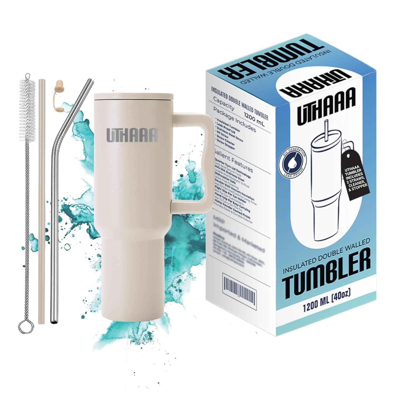 Uthaaa Mocha Mist 1200ML Insulated Tumbler with Straw and Lid – Leak ...