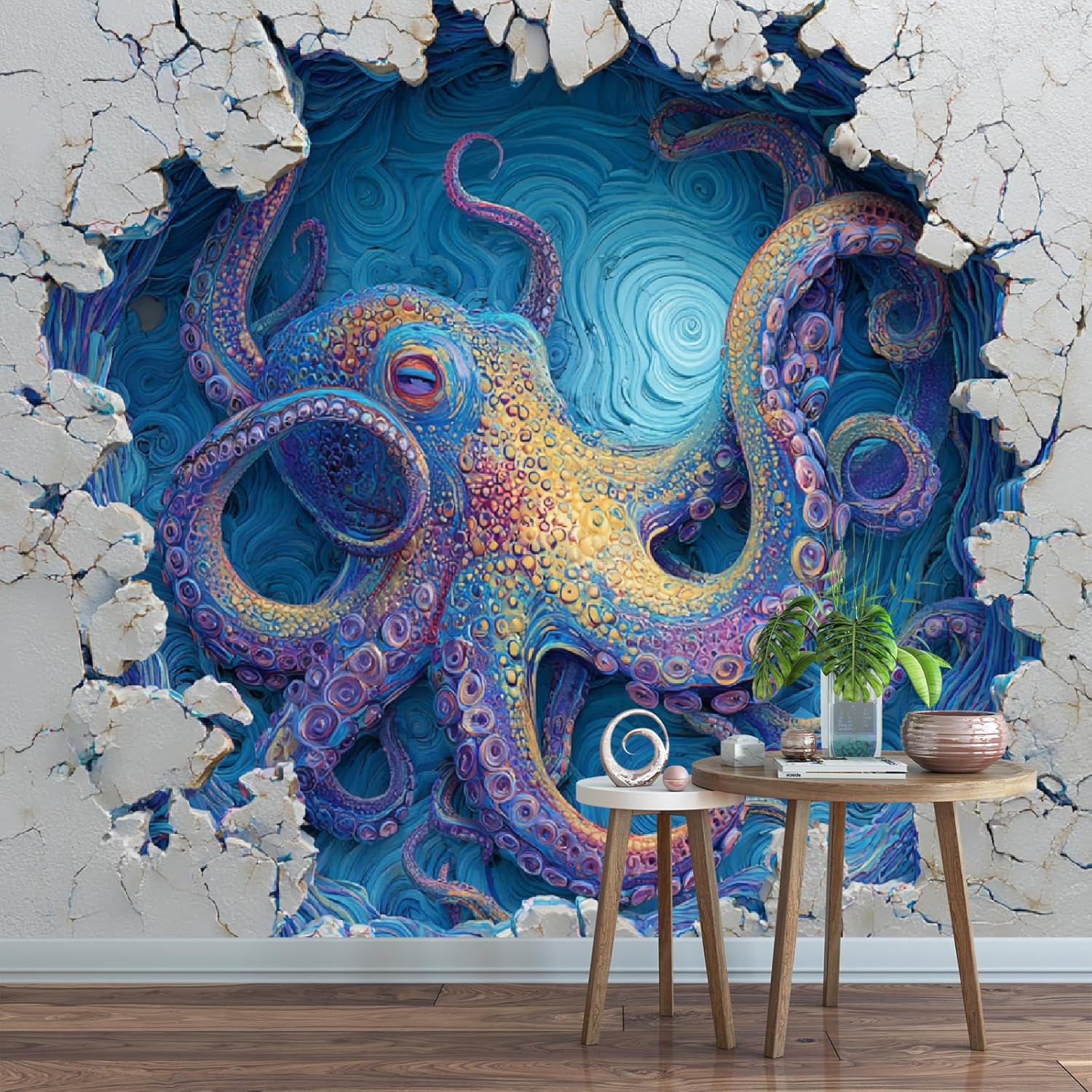 Wall Stickers & murals Octopus 3D Wall Mural Wallpaper Octopus Murals ...