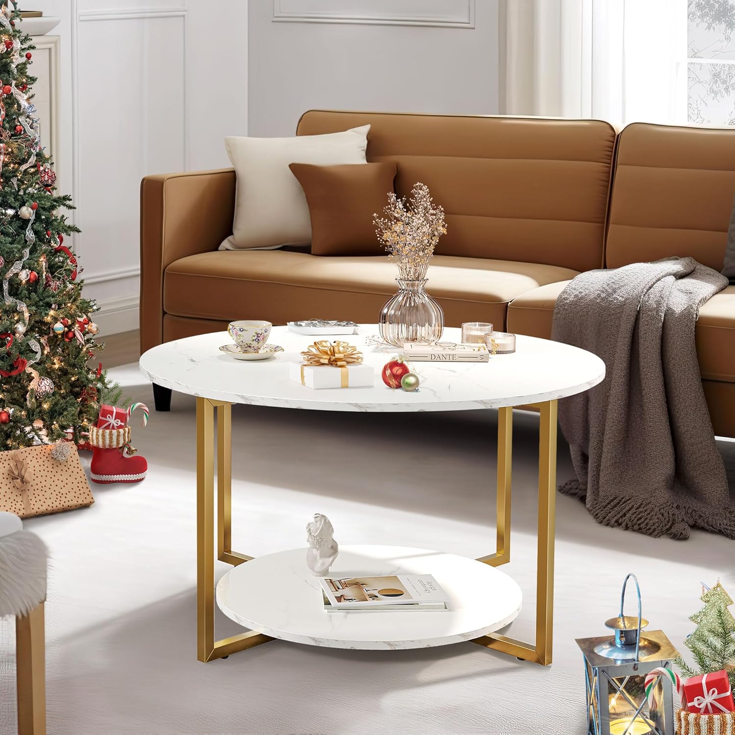 YITAHOME Coffee Table Modern Marble,White Round Coffee Tables Living ...