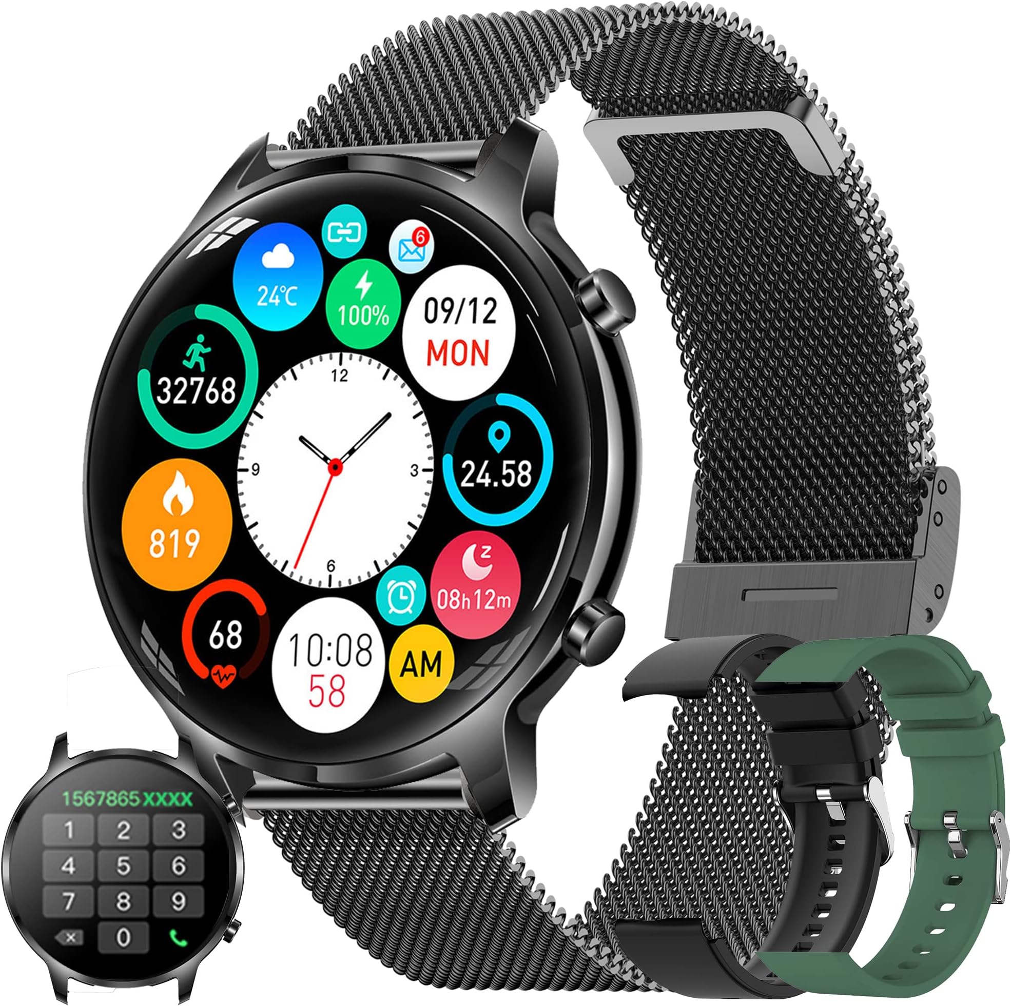 Smartwatch mit Telefonfunktion, 1,32 Zoll Smartwatch Herren mit ...