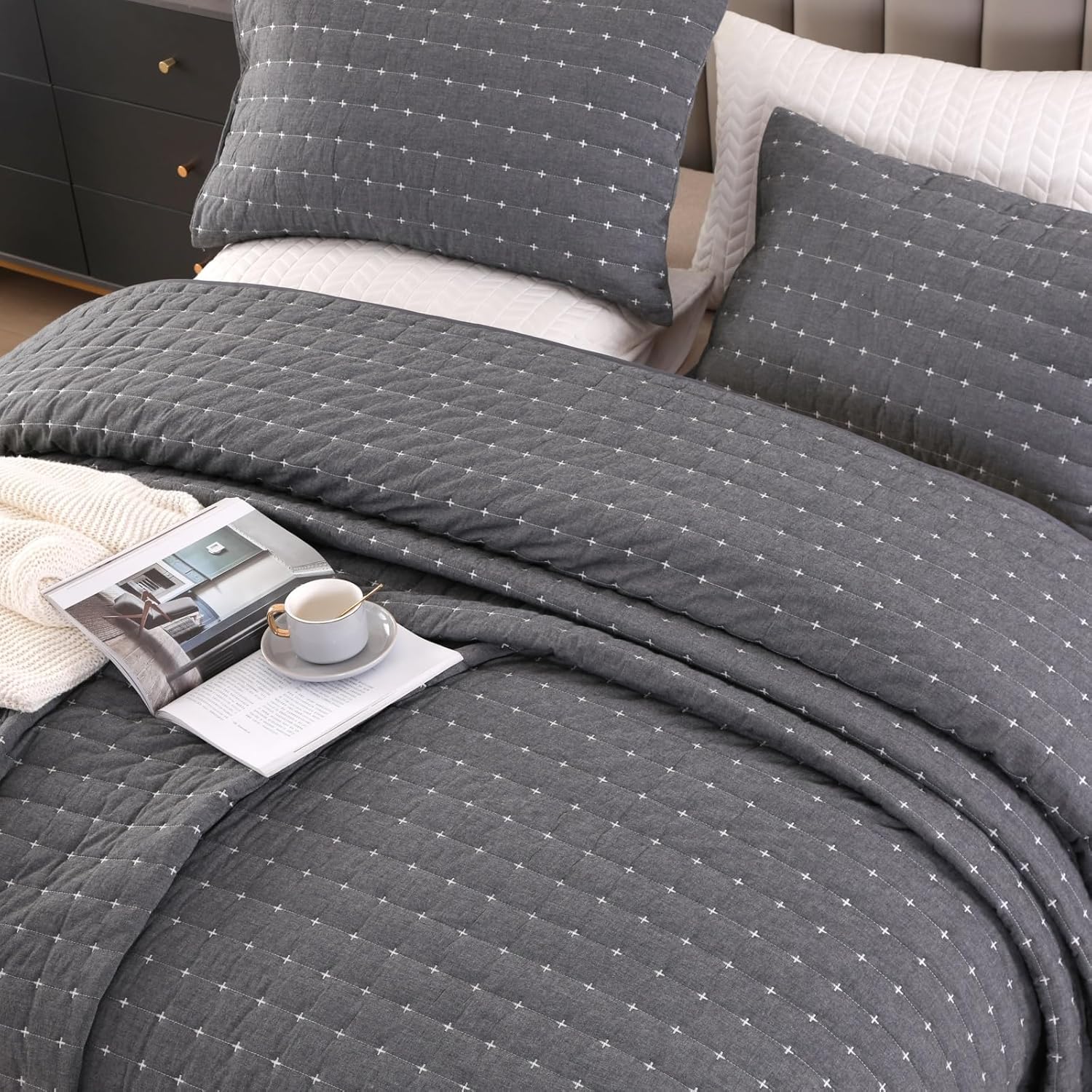 Amazon.com: ENJOHOS 100% Cotton Linen Quilt King, Oversized King Size ...