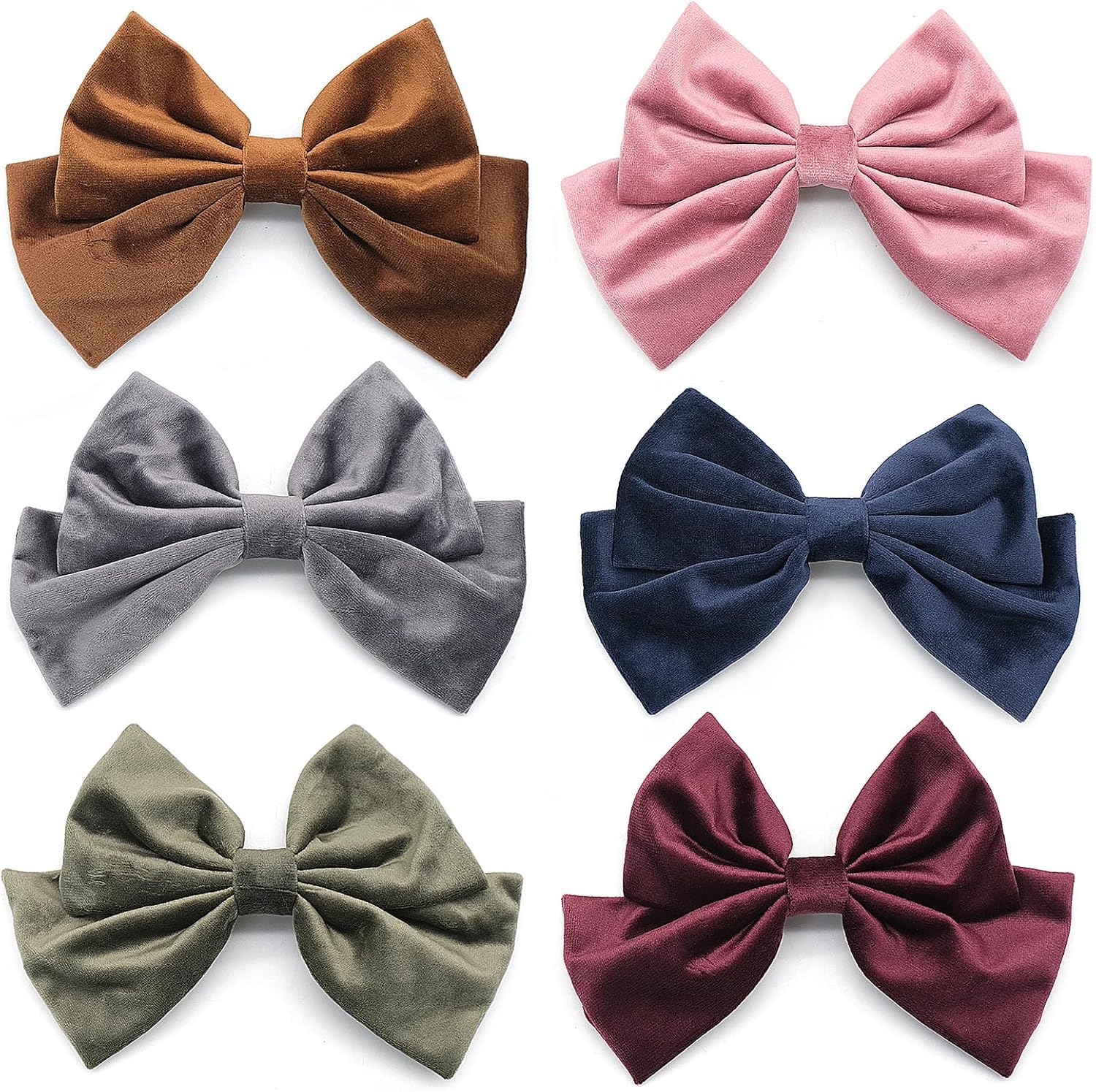 Large Velvet Hair Bow 6 Pieces Girls Hair Clips Velvet Bows Hair Clip ...