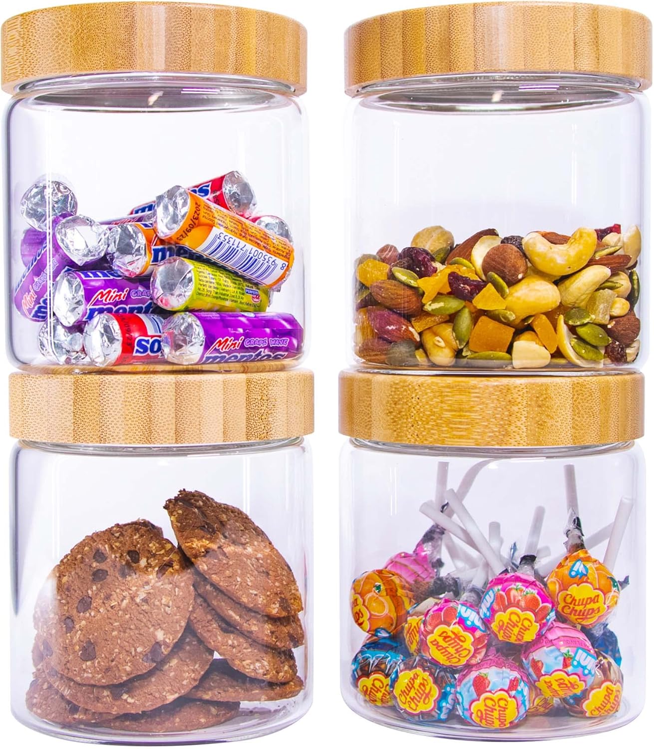 Amazon.com: BeigeSwan Set of 4 Food Jars with Airtight Natural Bamboo ...