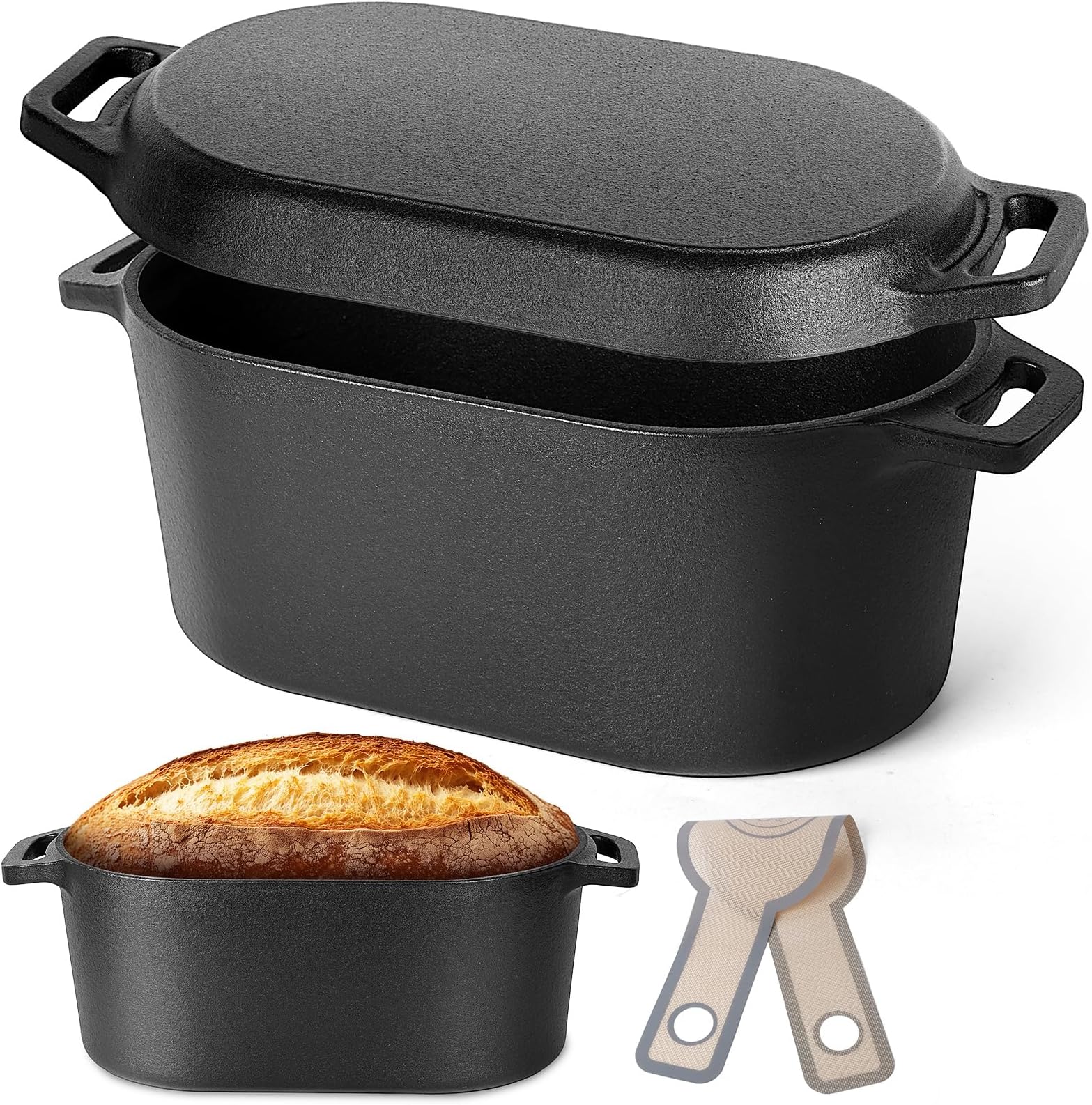 Amazon.com: Oval Dutch Oven for Bread Baking, 3.6qt, Black, Up To 1000 ...