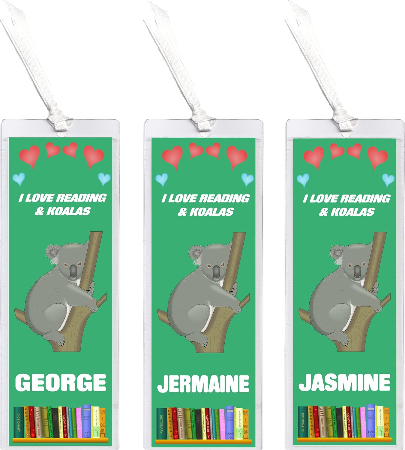 3 x I Love Reading & Koala/Koalas -Personalised Bookmark 155 X 55 mm ...